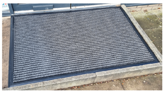 Grey Stripe Outdoor Scraper Mat with Rubber Edge | Grimeford Mill